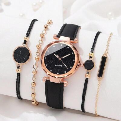 Set Watch For Women Luxury Leather Analog Ladies Quartz Wris