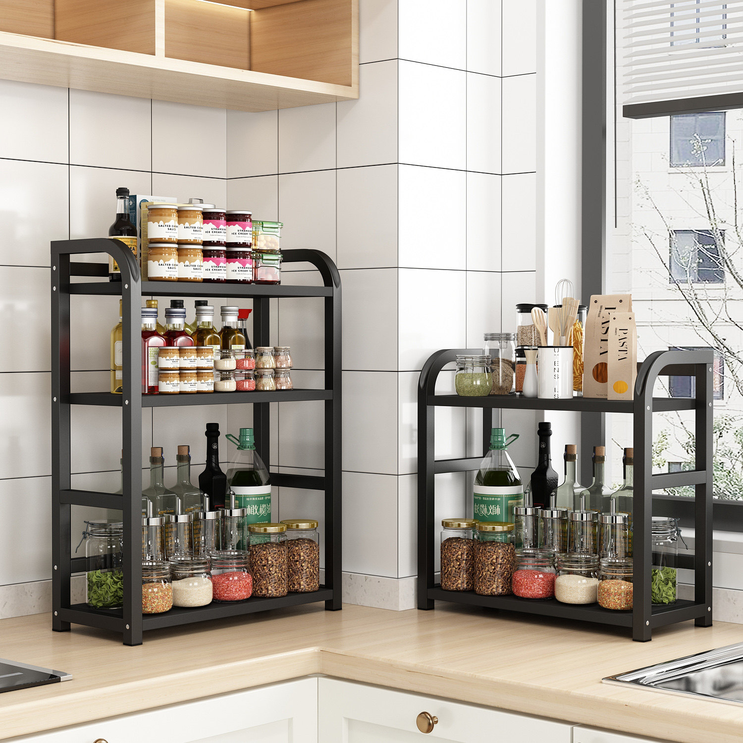 厨房调料架多功能调味料储物架厨房用品台面佐料转角架多层收纳架调味品盒子油盐酱醋瓶罐架子加厚免打孔_虎窝淘