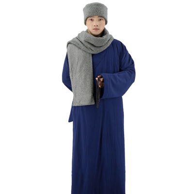 新冬季僧服亚麻加绒长褂加厚保暖大褂僧侣禅修服长衫僧袍棉袄居士