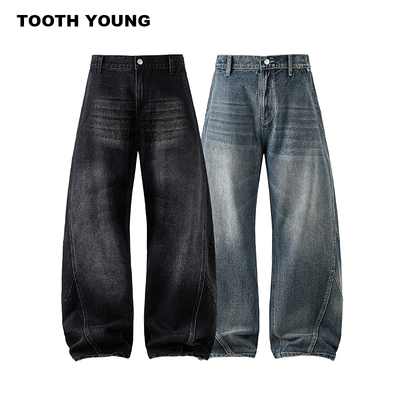 郑一爱穿搭【街头入场券】水洗做旧高街男装秋季弯刀大码牛仔裤