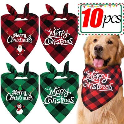 10/1PCS Christmas Print Dog Bandanas Large Pet Scarf Cartoon