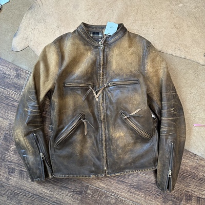 J100皮衣 软薄舒适定制款 镇店之宝牛皮磨毛擦色 经典复刻rrl效果