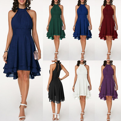 Party Dresses Fashion Women Solid Pleated Chiffon Dress Sexy