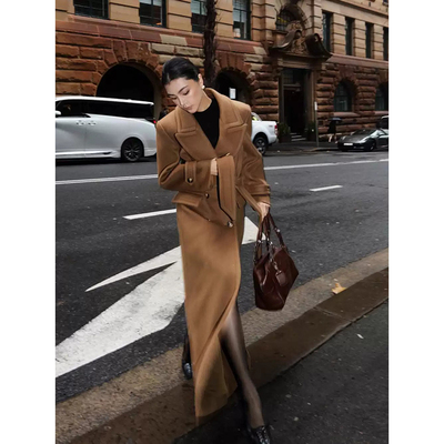 赫本风长款外套双面羊毛绒大衣女