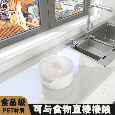 PET耐高温高光橱柜门翻新灶台保护膜自粘厨房大理石贴纸防油亮面