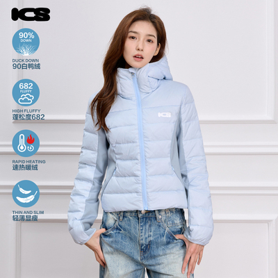 ics丨iconslab轻量排骨连帽羽绒服情侣新款冬拼接针织收腰外套