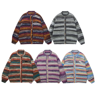 Iconslab彩色渐变条纹开衫毛衣