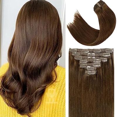 Lacer Brown Hair Extensions Clip in Human Hair 120g 7 pcs
