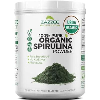 Zazzee USDA Certified Organic Spirulina Powder， 2.2 Pound