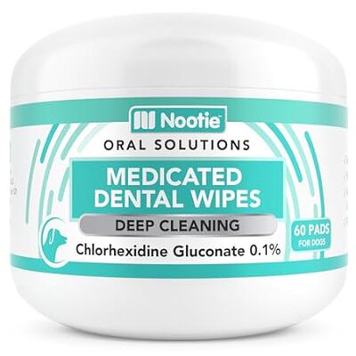 Nootie Medicated Dental Wipes for Dogs， Cleans Teeth and