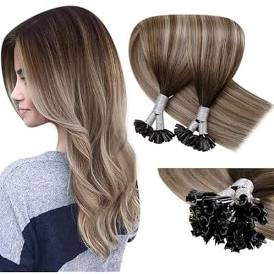 LaaVoo U Tip Hair Extensions Balayage Dark Brown Fading t