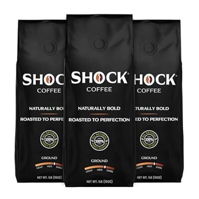 Shock Coffee - Bold all Arabica Med-Dark Roast Ground， Fr