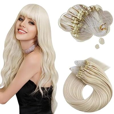 Moresoo Micro Beads Hair Extensions Human Hair Platinum B