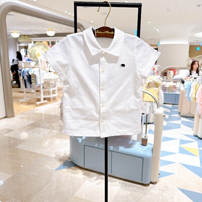 chocolat巧克力韩国代购26夏季男童白色衬衫短袖帅气翻领T恤衬衣