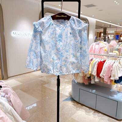 chocolat巧克力韩国童装代购26夏季女童花色木耳边长袖薄款外套