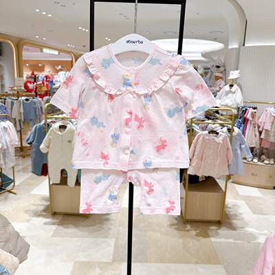 absorba爱之宝韩国代购童装26夏季女宝卡通纯棉薄款内衣套装透气