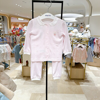 absorba爱之宝韩国代购童装26春季女宝翻领柔软家居服内衣套装