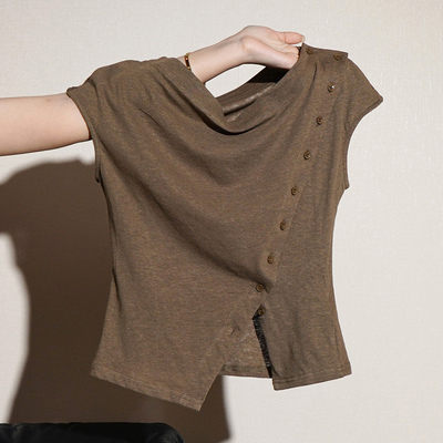 拉夏贝尔卡其色短袖女t恤夏2026
