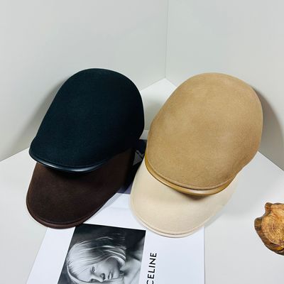 秋冬新款简约复古纯羊毛鸭舌帽女