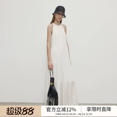 BLUEWEDIAN度假风挂脖裙女 莱赛尔天丝长款显瘦A字连衣裙