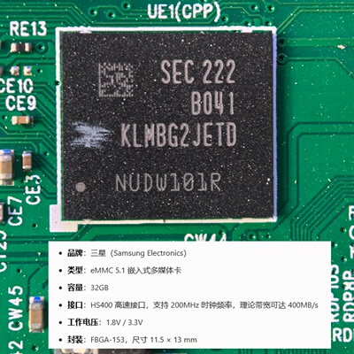 三星SEC 222型号KLMBG2JETD-B041容量32GBeMMC 5.1嵌入式存储芯片