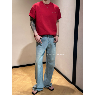AUSTINBEAUTY 【素笔系列】极简线描刺绣 T 恤夏季重磅棉宽松短袖