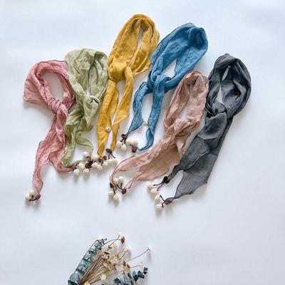 春夏季宝宝三角巾婴儿外出遮风围脖棉麻薄款儿童装饰细窄长条丝巾