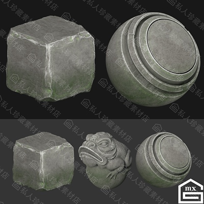 Substance Painter风格化青苔藓石头材质SP岩石智能材质球spsm