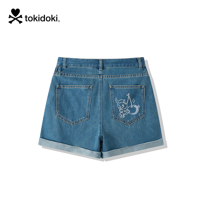 tokidoki2025夏季新款裤脚折边牛仔短裤女款下装时尚百搭热裤