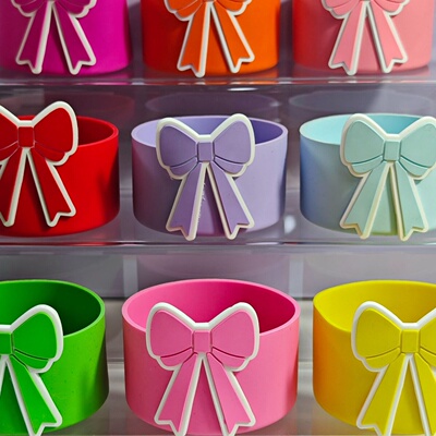 新品硅胶杯套约7.5CM蝴蝶结装饰Stanley杯配件保护套杯垫杯托