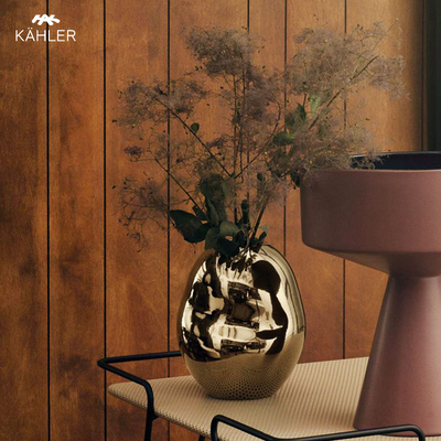 丹麦Kahler手工制作陶瓷工艺花瓶轻奢金色客厅家居插花器装饰摆件