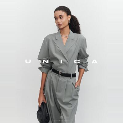【惊喜六折】UNICA/时髦衬衫式澳洲进口马海毛羊毛西装上衣女