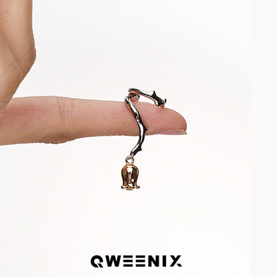 QWEENIX 高级感瑞丽铃兰花耳夹铜镀真金时尚高级感无耳洞星人福利