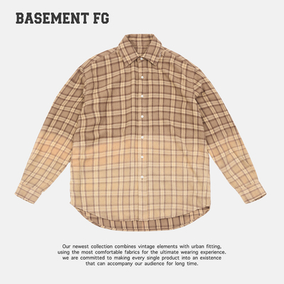 BASEMENTFG美式复古风格子衬衫长袖宽松百搭格纹上衣262070062055