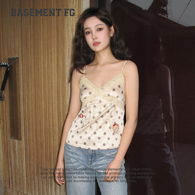 BASEMENTFG甜美风波点V领吊带背心女夏蕾丝花边修身262010043009
