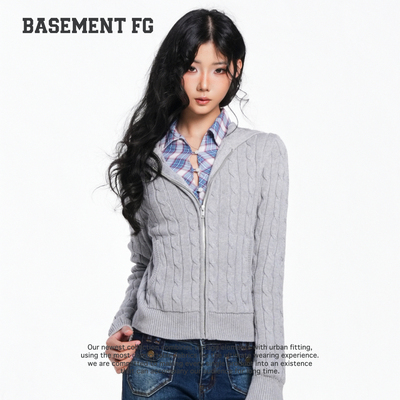 BASEMENTFG外套26秋冬新款老钱风绞花纹针织开衫263080078