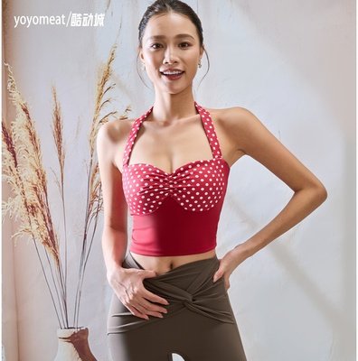 yoyomeat时尚波点挂脖式瑜伽背心