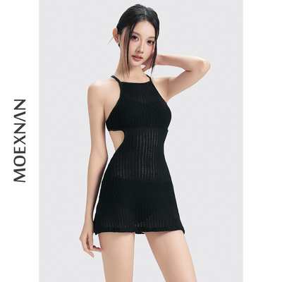 新款性感连体裙式泳衣女黑色遮肚度假小胸显瘦保守学生泡温泉泳装