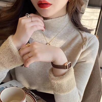 一件过冬！加绒加厚半高领毛衣女