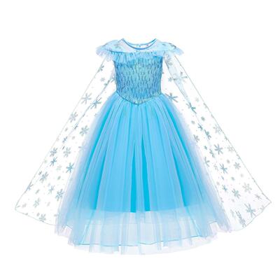 冰雪奇缘爱莎公主裙Frozenの冰雪皇后Elsa礼服蓬蓬纱连衣裙带披风