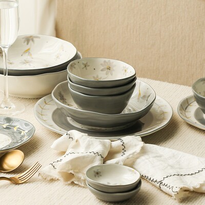 曼陀罗华碗碟陶瓷餐具家用碗筷套装组合复古乔迁新居盘子