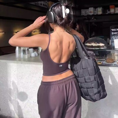 3色U背吊带带字母有胸垫