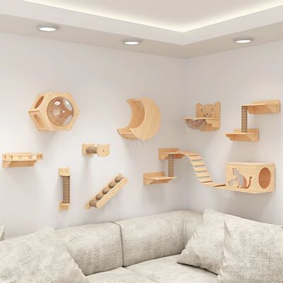 Parede montada sólida gato madeira escalada frame com sisal