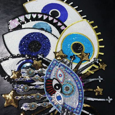 1 p?s lantejoulas m?o olho diy roupas adesivos costurar em b