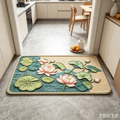 A349【泡格麻荷塘月色5080】居家厨房房间门口吸水防滑地垫