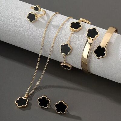 Shiny Lucky Flower Jewelry Set, Acrylic Bangle Bracelet Clov