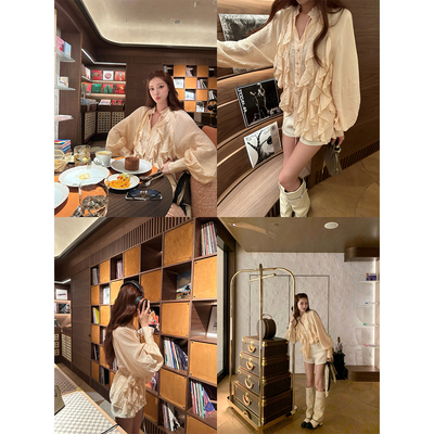 SourceWithU温柔荷叶边系带衬衫