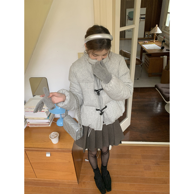 牛角扣羽绒服白鸭绒磨毛外套羊毛