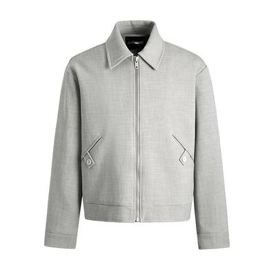 GOSNACE短宽麻灰色竖纹翻领夹克