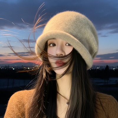 宽松版慵懒风针织堆堆帽大头围